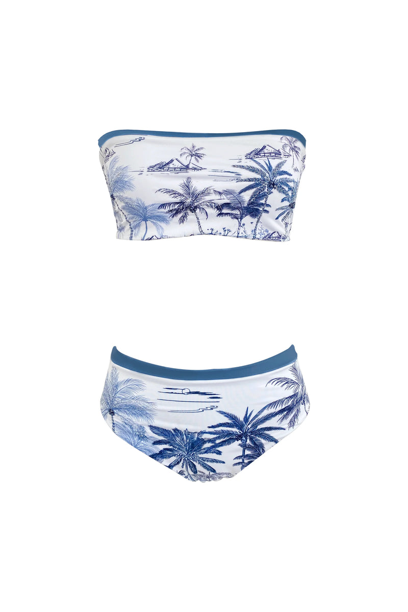 Conjunto Bikini Strapless Palmeras Azul Swimwear – PaoPink Chile